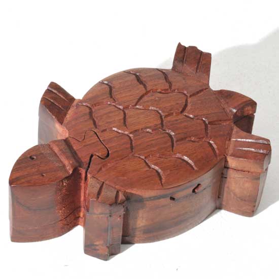 Handcarved Sheesham Turtle Wood Puzzle Box – The Enchanted Bazaar